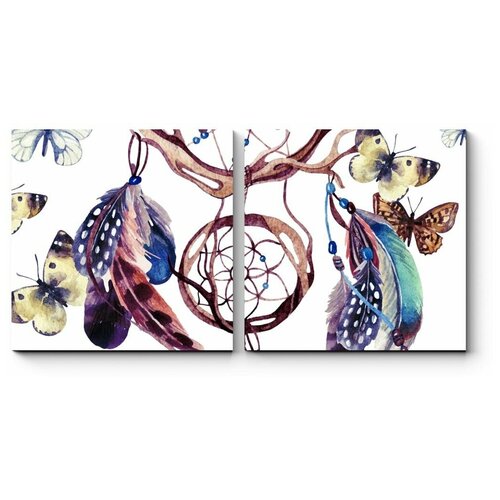 Модульная картина Ловец снов в окружении порхающих бабочек 40x20