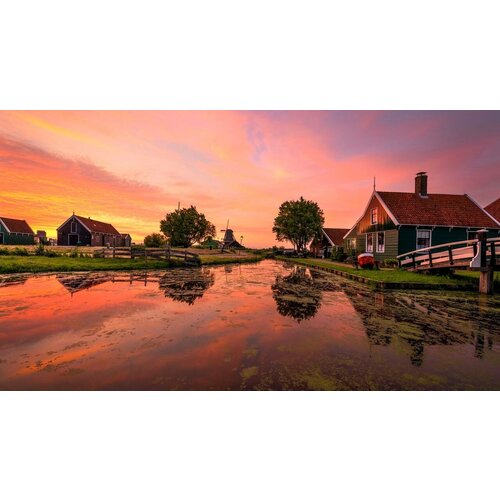 Картина на холсте 60x110 LinxOne "Голландия Zaanse Рассветы" интерьерная для дома / на стену / на кухню / с подрамником