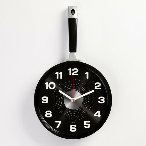 Рубин Часы настенные интерьерные для кухни "Сковорода", бесшумные, 25 х 43 см, чёрные, АА