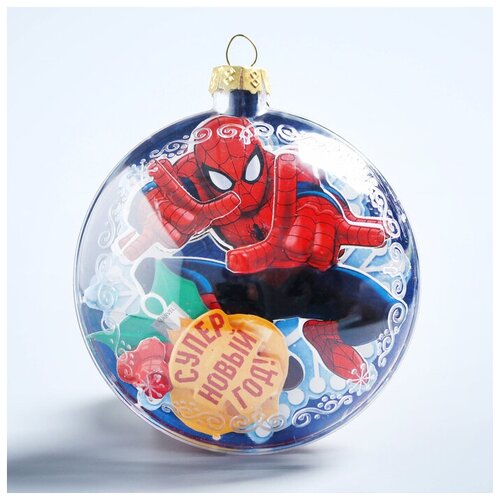 Новогодний ёлочный шар "С Новым годом" Человек-паук с 3D аппликацией .