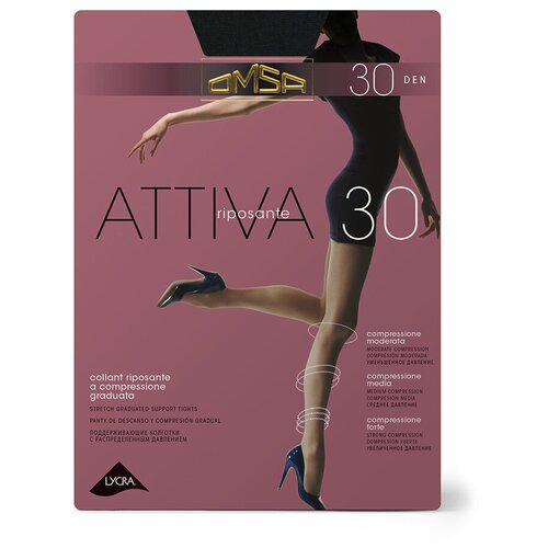 Колготки Omsa Attiva, 30 den, 2 шт., размер 2/S, черный