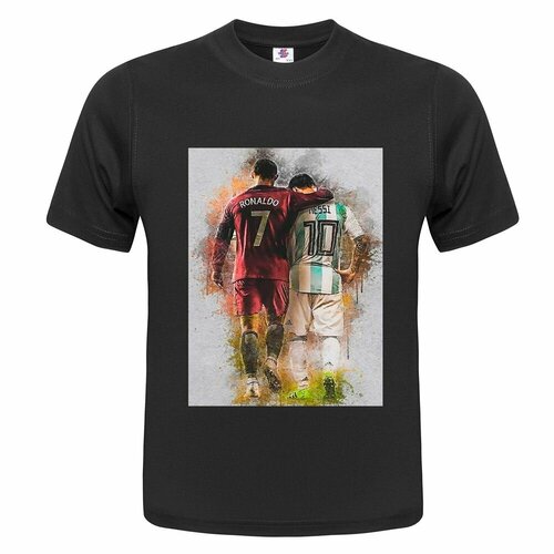 Футболка  Детская футболка ONEQ 152 (12-13) размер с принтом Роналду и Месси, черная, размер 12-13, черный