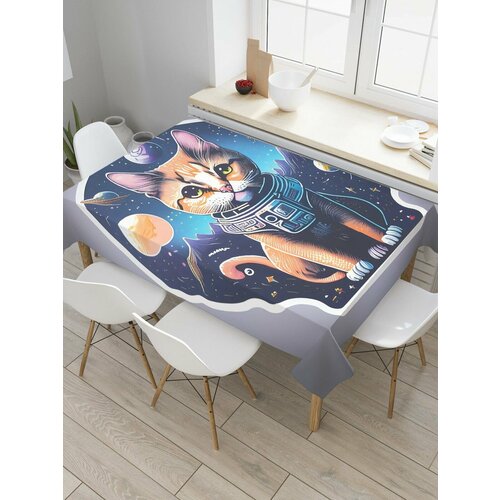 Прямоугольная тканевая скатерть на стол JoyArty с рисунком "Хвостатый космонавт" 120 на 145 см