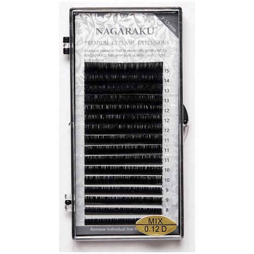 Nagaraku Ресницы черные, 16 линий, миксы (0.12, D, 7-15 mm