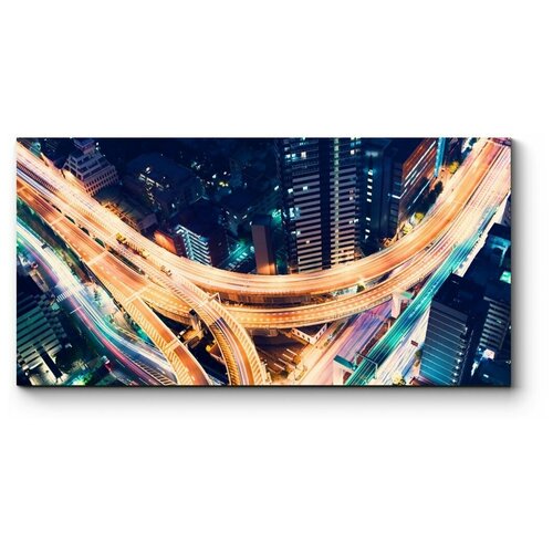 Модульная картина Пролетая над ночным Токио 60x30