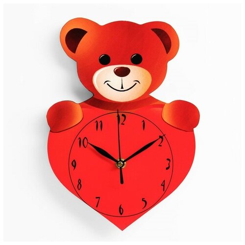 Часы настенные, серия: Детские, "Медвежонок с сердечком", дискретный ход, 27 х 19 см