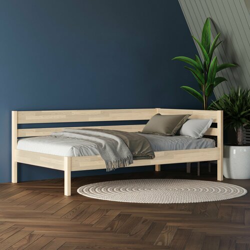 Кровать односпальная, 100х200 см, Hansales, деревянная, из массива березы, с дополнительной спинкой справа