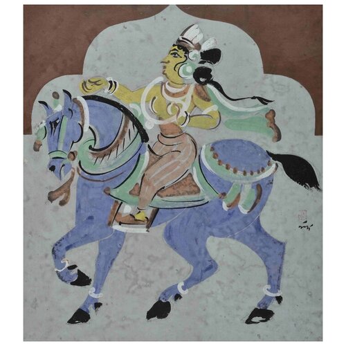 Репродукция на холсте Леди на коне Бос Нандалал 60см. x 68см.