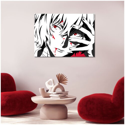 Интерьерная картина на холсте - Осаму Дазай с красными глазами минимализм 40х60