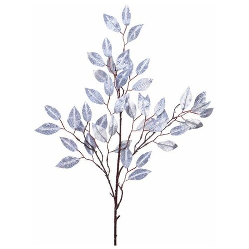 Декоративная ветка морозная листва (овальные листья), серебряная, 72 см, Kaemingk 220533-овальные