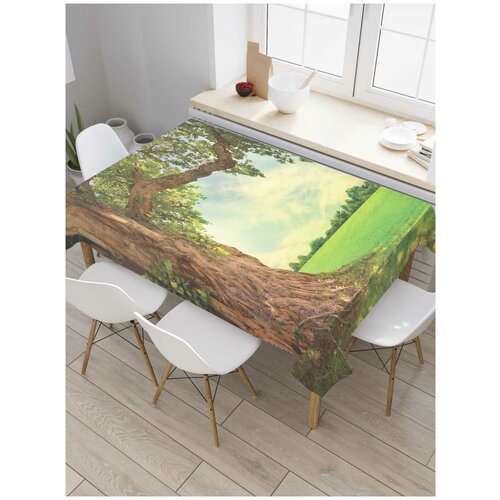 Скатерть прямоугольная JoyArty на кухонный стол "Дерево на зеленой поляне" из оксфорда, 120x145 см
