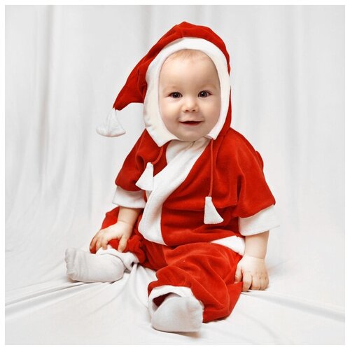 Карнавальный комбинезон для самых маленьких "Дед Мороз", велюр, рост 68-92 см, цвет красный, оттенки микс./В упаковке шт: 1