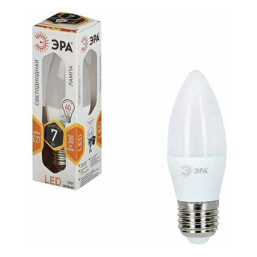 Лампа светодиодная ЭРА 7 (60) Вт цоколь E27 "свеча" теплый белый свет 30000 ч, 5 шт
