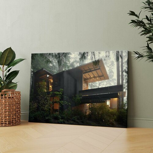 Картина на холсте (Дом в лесу) 30x40 см. Интерьерная, на стену.
