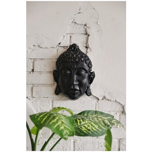 Гипсовое панно "Голова Будды" в черном цвете / 27х21х10 / гипсовые фигуры на стену / украшение интерьерное / декор