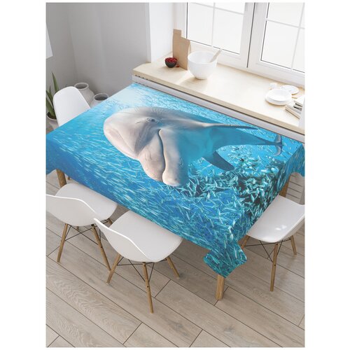 Скатерть прямоугольная JoyArty "Любопытный дельфин" из сатена, 180x145 см