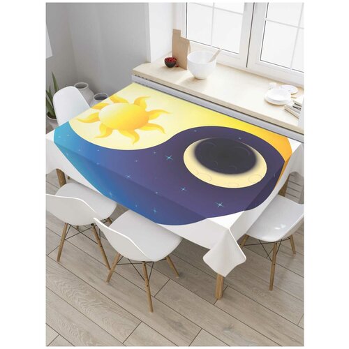 Скатерть прямоугольная JoyArty на кухонный стол "Инь и ян - день и ночь" из оксфорда, 180x145 см