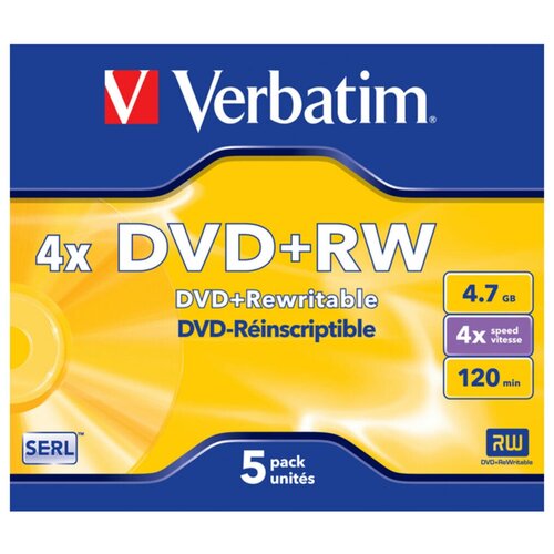 Диск DVD+RW Verbatim 4.7Gb 4x Jewel case (5шт) (43229)