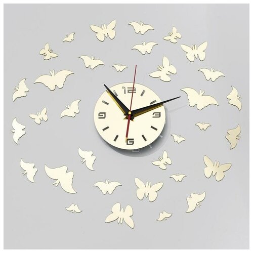 MARU Часы-наклейка, серия: DIY, "Бабочки", плавный ход, d-15 см, 20.5 х 20.5 см, 1 АА,