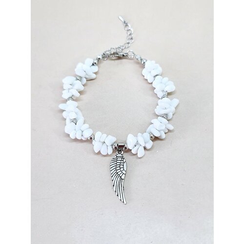 Плетеный браслет Snow Angel, агат, 1 шт., размер 15 см, размер M, диаметр 9 см, белый