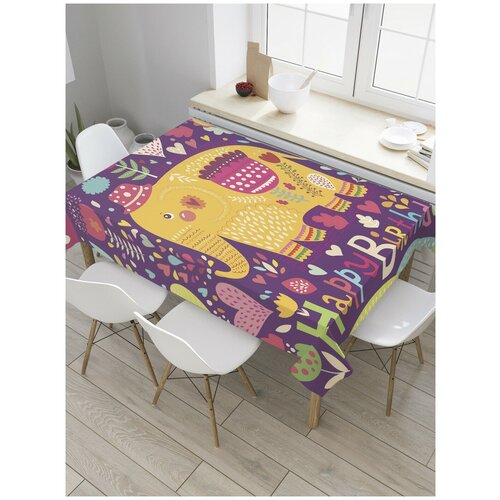 Скатерть прямоугольная JoyArty на кухонный стол "Слон наив" из оксфорда, 180x145 см