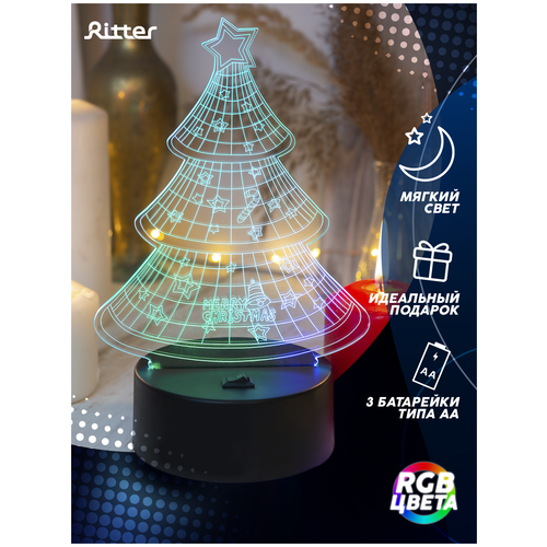Ночник беспроводной LED 3D Ritter Christmas Tree 3хАА, акрил, теплый свет 29256 2