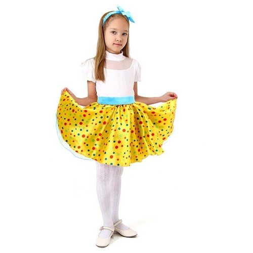 Карнавальный набор «Стиляги 7», юбка жёлтая в мелкий цветной горох, пояс, повязка, рост 110-116 см