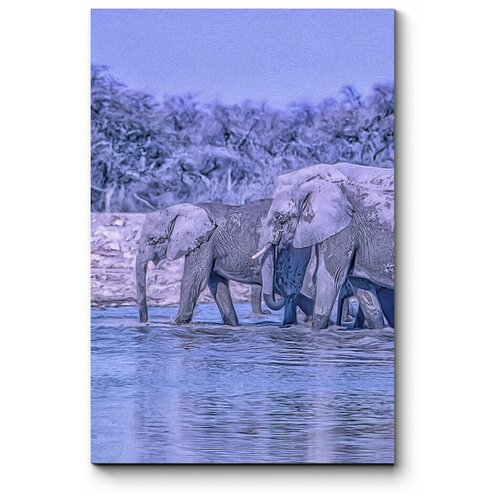 Модульная картина Африканские слоны на водопое 30x45