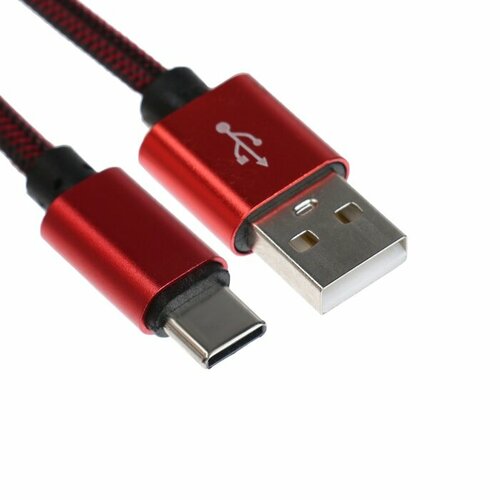 Кабель Type- C - USB, 2.1 А, оплётка нейлон, 2 метра, красный (комплект из 7 шт)