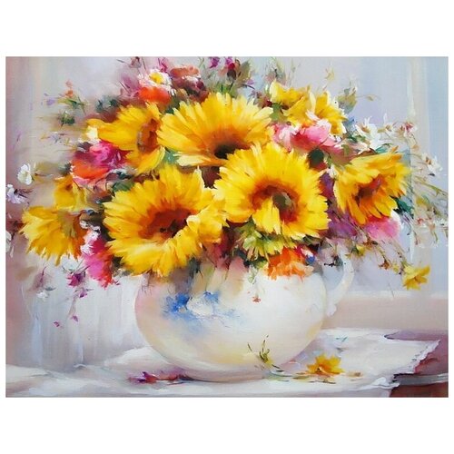 Постер на холсте Подсолнухи (Sunflowers) №13 52см. x 40см.
