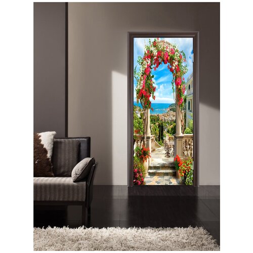 Наклейка интерьерная на дверь "Арка в цветах", самоклеющаяся 80х200 см.