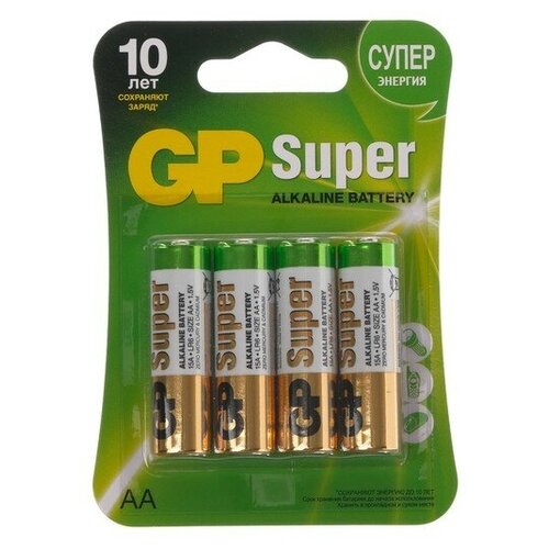 Батарейка алкалиновая GP Super, AA, LR6-4BL, 1.5В, блистер, 4 шт.