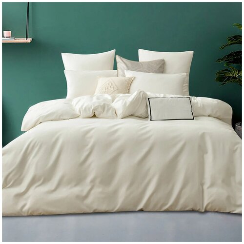 Комплект постельного белья Ситрейд однотонный CS0, 2-спальное с европростыней, сатин, молочный