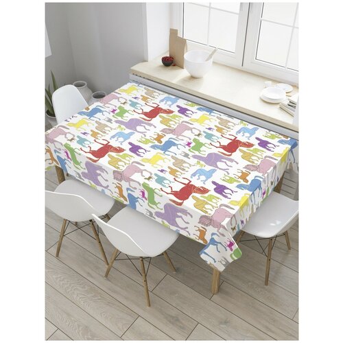 Скатерть прямоугольная JoyArty на кухонный стол "Разноцветные лошадки" из оксфорда, 180x145 см