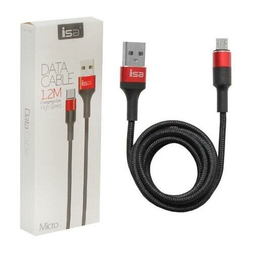 Кабель USB Micro USB 1.2m 2.1A Nylon+Metal ISA черный