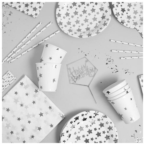 Набор посуды "С Днем Рождения", серебряные звезды