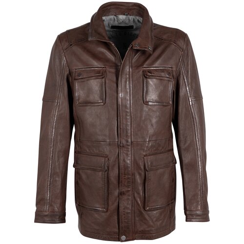 Кожаная куртка , размер 58, коричневый