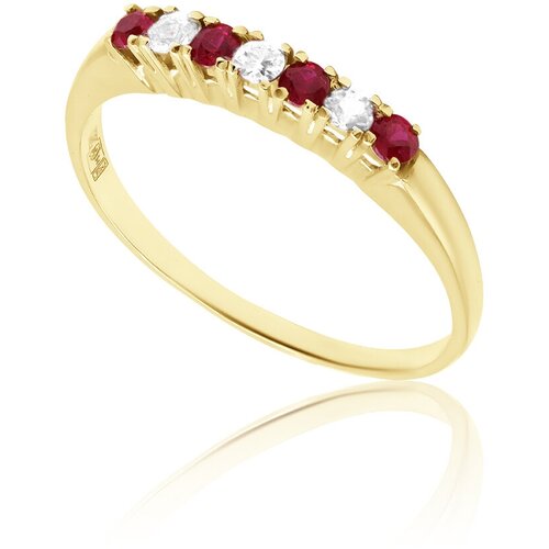 Кольцо помолвочное 1RBC, желтое золото, 585 проба, рубин, бриллиант, размер 17.75, бесцветный, красный