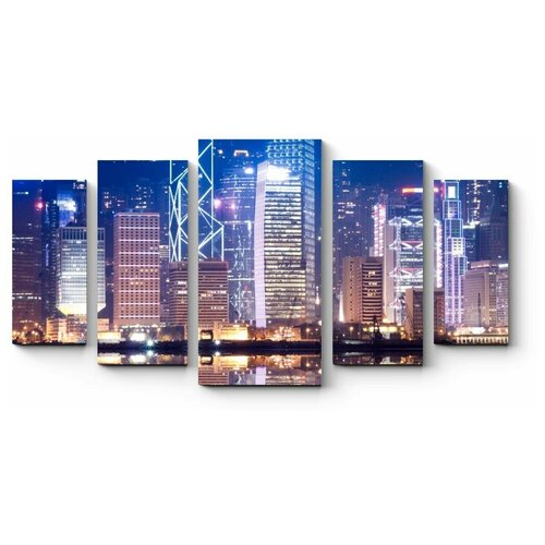 Модульная картина Ночной Гонконг в отражении водах бухты 150x83