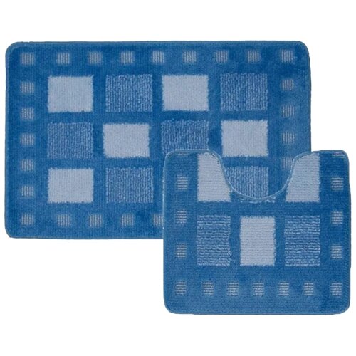 Комплект ковриков Banyolin Classic Color Квадратики, 55x90 + 55x45, 90х55 смдля туалета, голубой