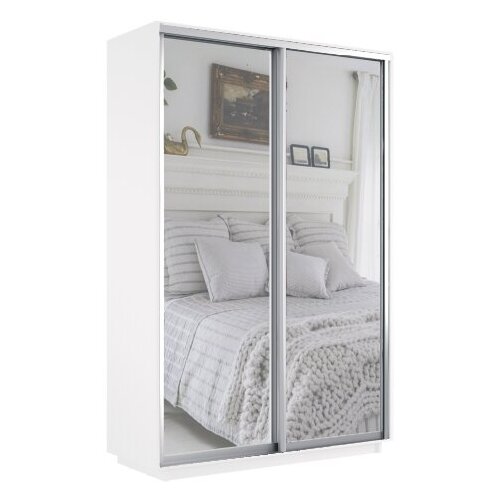Шкаф купе для одежды, цвет Белый матовый, 240Х140Х45 (ВхШхГ), 2 двери Зеркало/Зеркало