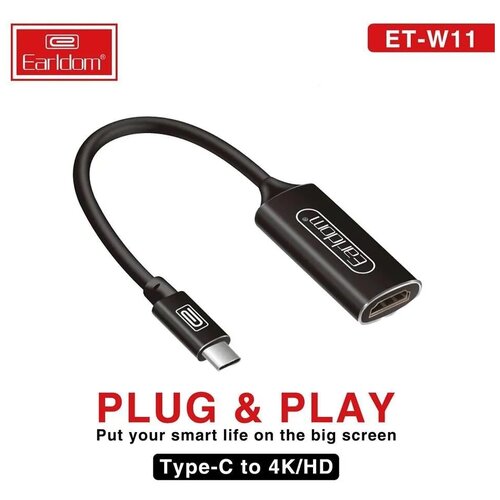 Адаптер переходник с Type-C USB на HDMI 4K черный Earldom ET-W11