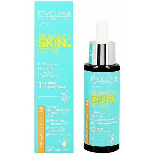 Сыворотка для лица EVELINE PERFECT SKIN ACNE ночная с 5% комплексом кислот 30 мл