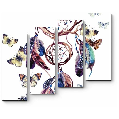 Модульная картина Ловец снов в окружении порхающих бабочек 150x129