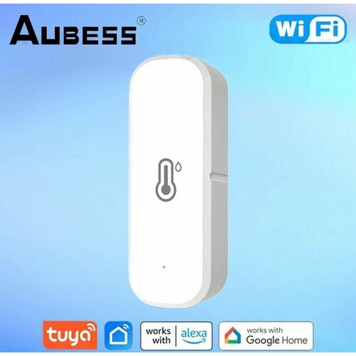 Датчик температуры и влажности AUBESS с Wi-Fi, комнатный гигрометр, поддержка Alexa Google Home Яндекс Алисы белый