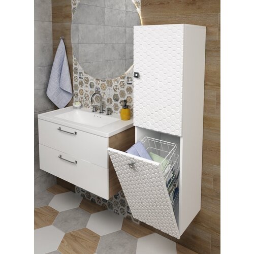 Шкаф для ванной комнаты, REGENT style, Пенал Соната 1дверь 1корзина, белый, правый, 114*30*30