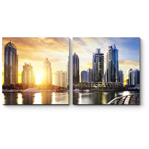 Модульная картина Небоскребы Дубая в утренних лучах солнца 160x80