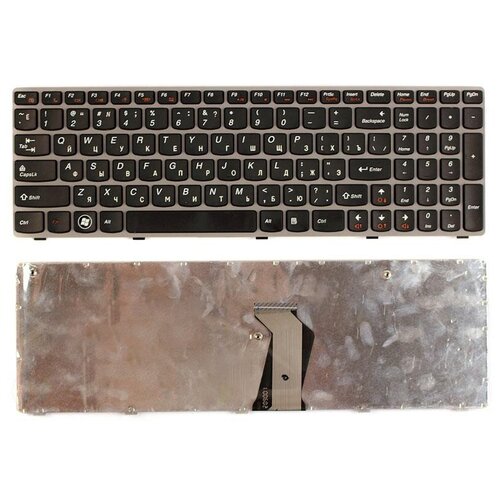 Клавиатура для ноутбука Lenovo 25-010793 черная с серой рамкой, ножка крепежа находится рядом со шлейфом