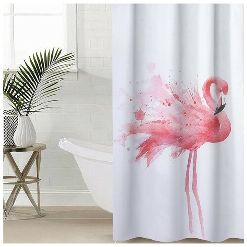 Штора для ванны Доляна «Душа фламинго», с люверсами, 180?180 см, полиэстер
