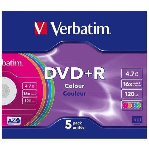 Диск DVD+RVerbatim4.7Gb 16х Colour, 5 шт.